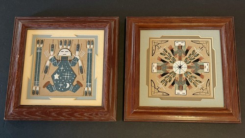 PAIR Sand Painting Navajo Native American Art Framed/Signed 10-1/2 ...