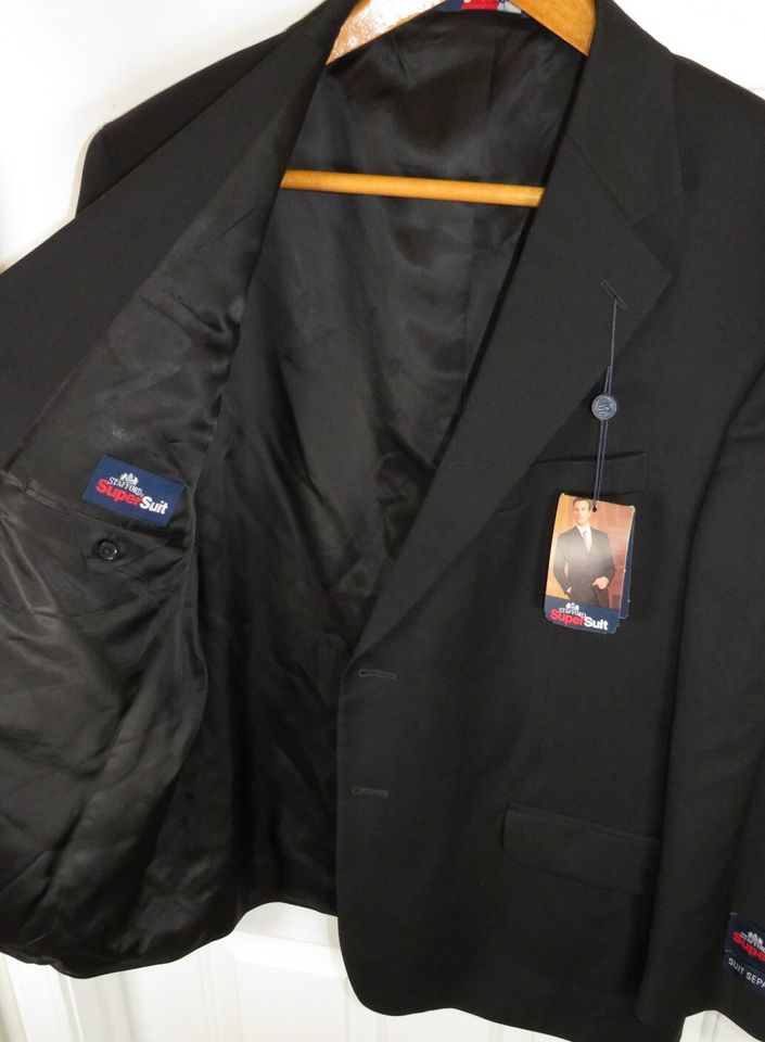 NEW $260 Size 46S Stafford Mens Suit Jacket Black super 100's Wool 46 ...