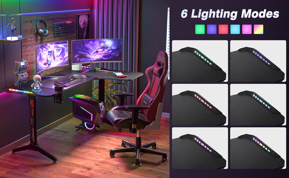 XXL LED Computer Gaming Desk Solid Steel Frame Straight Thick Plate ...