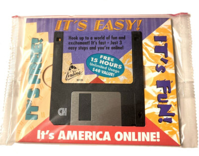 America Online AOL Mail 15 Hours Vintage 1990s Software Floppy Disk New ...