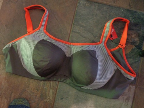 CURVY COUTURE CONFIDENT FIT WIRE FREE GRAY/ TANGERINE SPORTS BRA SIZE ...