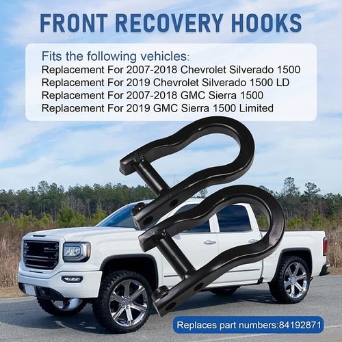 1Pair Black Tow Hooks for Chevrolet GMC Silverado Sierra 1500 2007-2019 ...
