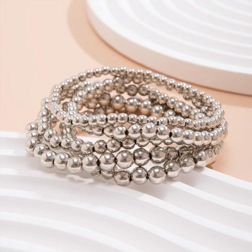 Gold Beaded Bracelets Set for Women Trendy Stretch Bracelet Bead Ball ...