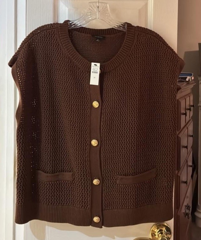 NWT Talbots Brown Mesh Knit Sweater Top Gold Buttons SZ M | eBay