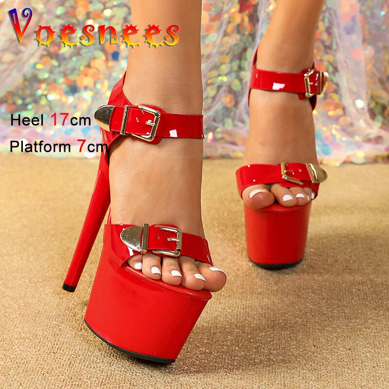 Summer Women 17CM Platform Sandals High Heels Buckle Strap Stilettos ...