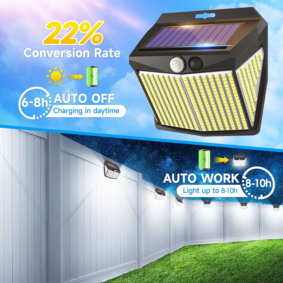 412 LED Solar Wall Lights PIR Motion Sensor Outdoor Garden Street ...