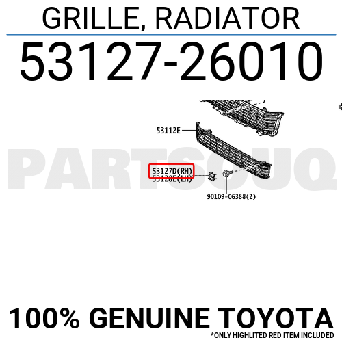 5312726010 Genuine Toyota GRILLE, RADIATOR 53127-26010 | eBay