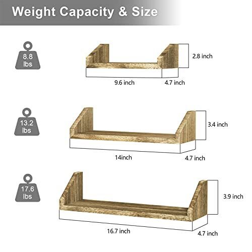 Set of 3 Floating Shelves Wall Mounted Solid Wood Shelf Display Ledge ...