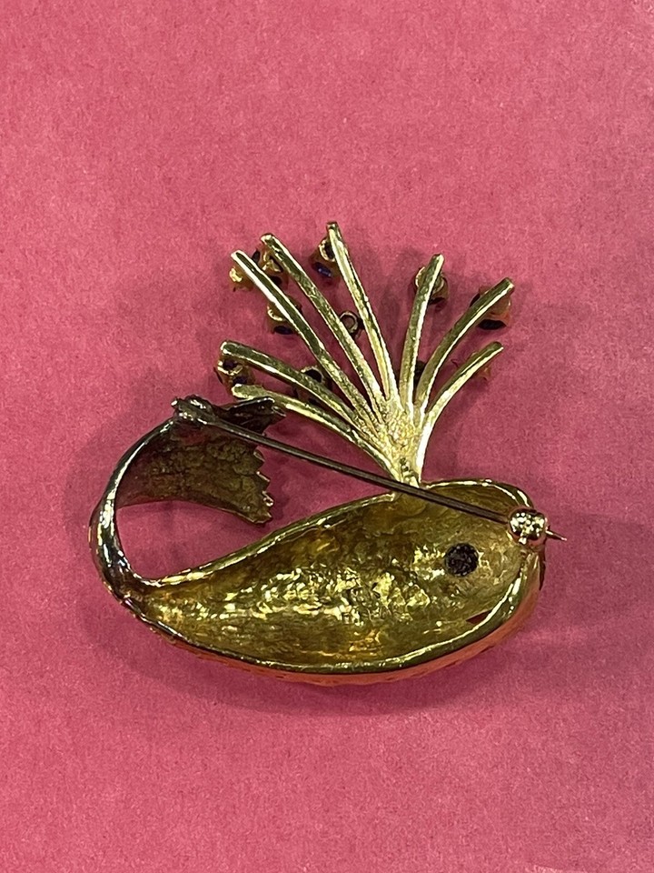 Erwin Pearl Vintage 18k Gold Diamonds & Sapphires Whale Spout Brooch ...