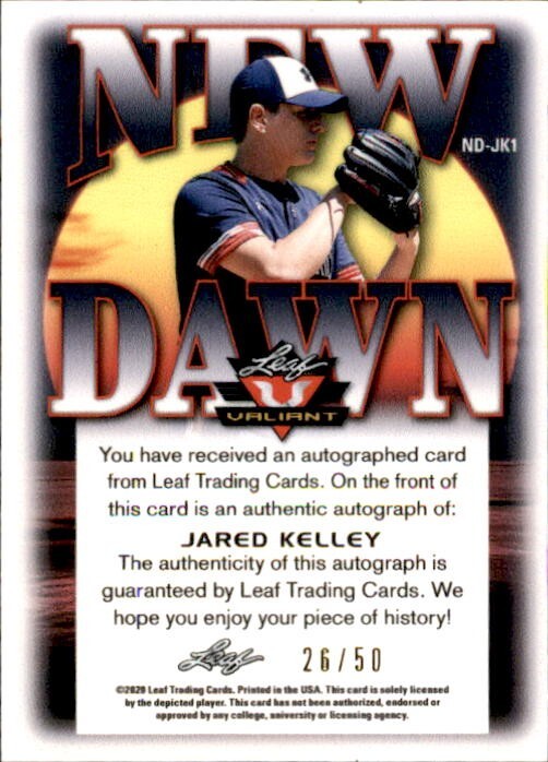 Jared Kelley 2020 Leaf Valiant Autograph New Dawn Blue #NDJK1 /50 White ...