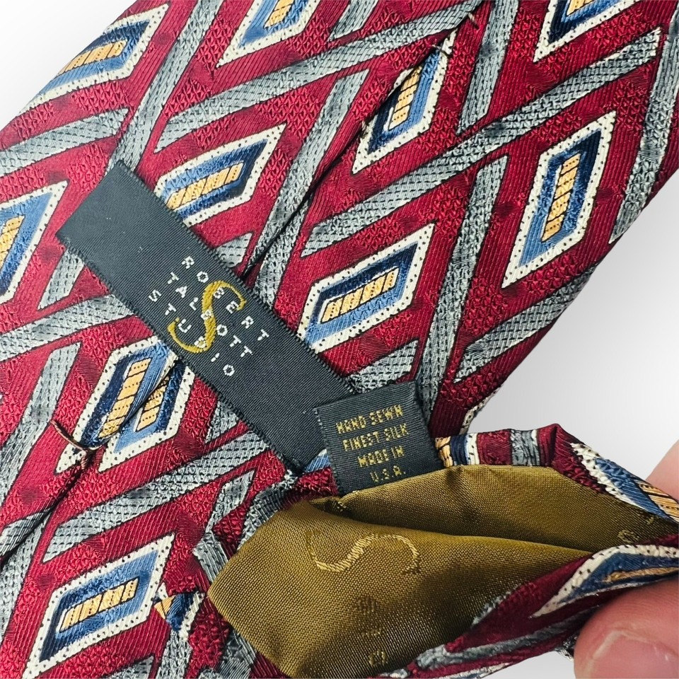 Robert Talbott Studio 57x4 Necktie Mens Silk Red Blue Gold Tie Made In USA Tie | eBay