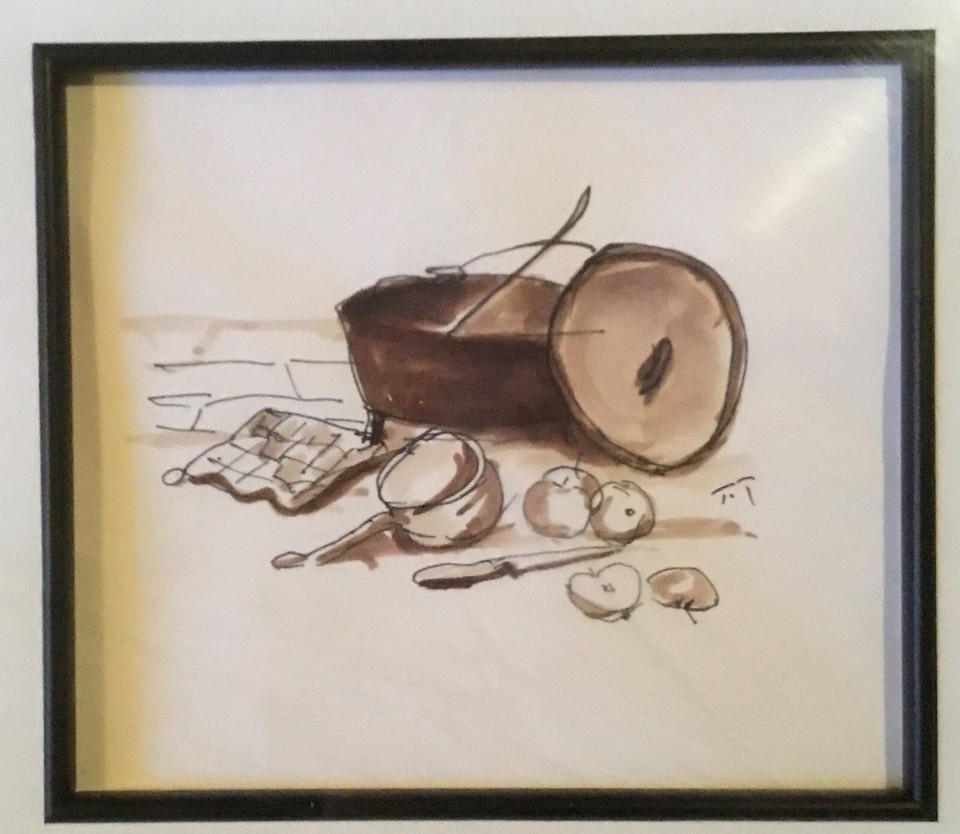 2 Fine ORIGINAL Signed Pen & Ink Art by Tasha Tudor Stew Pot & Milk Can ...