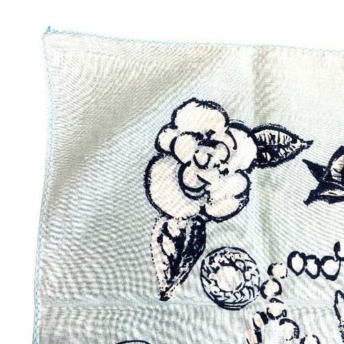 Chanel Scarf Handkerchief Bandana Camellia Logo Coco Mark Light Blue ...