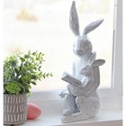 Easter Reading Rabbit Figurine with Baby Rabbit, Farmhouse White Bunny ...