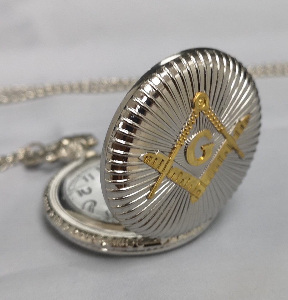 Masonic Silver Gold Pocket Watch Compass Symbol Unknown Secret Temple ...