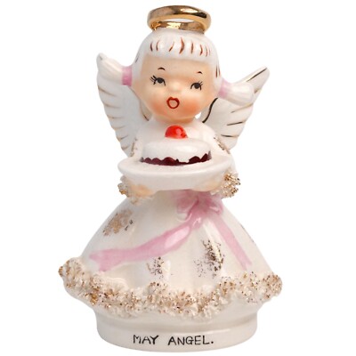 VTG LEFTON May Angel of the Month With Cake Cherry On Top Figurine ...