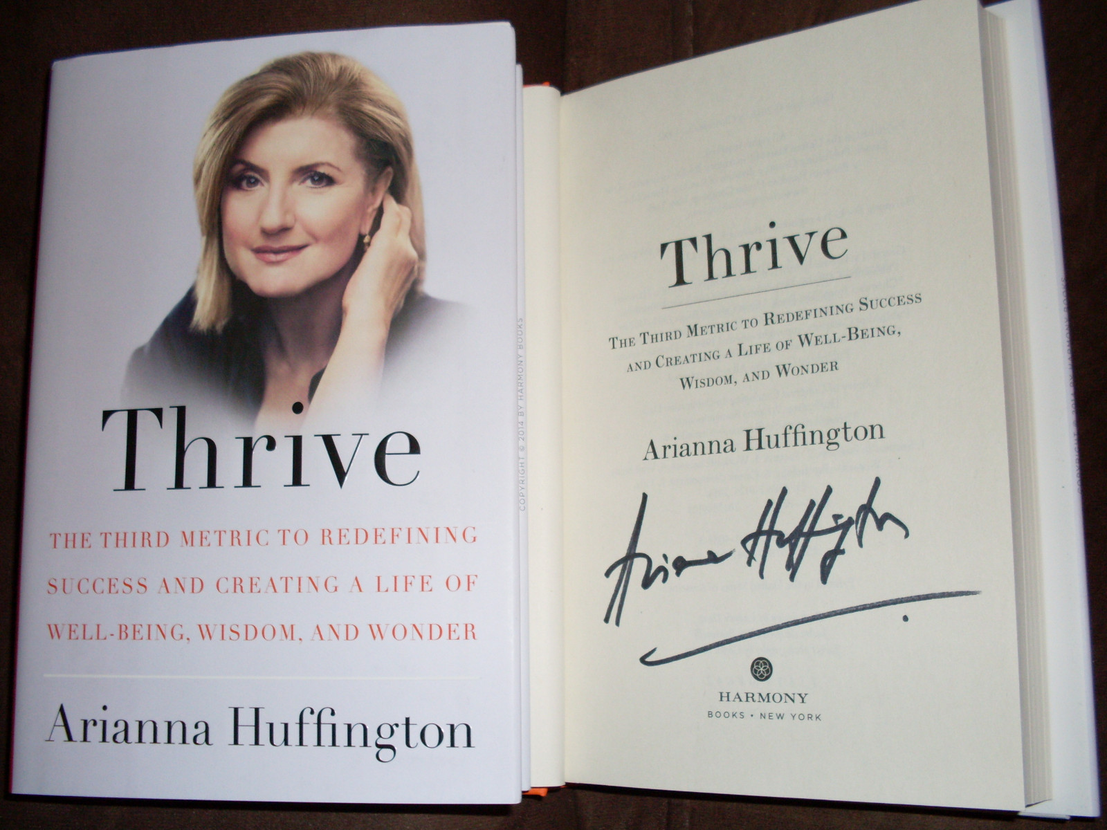 Arianna Huffington signed Thrive 1st printing hardcover book Huffington ...