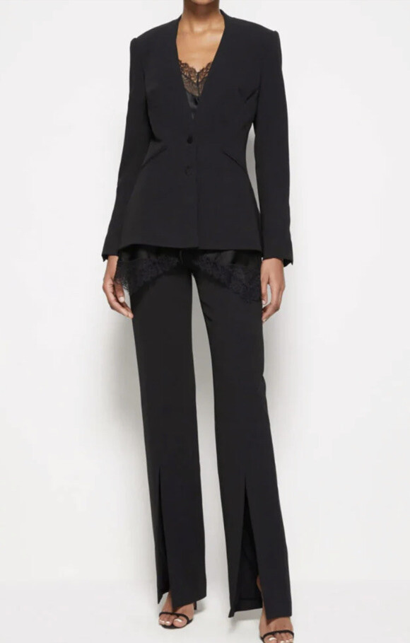 Jonathan Slimkhai Allie Crepe Combo Basque Jacket Nwt Lace Trim | eBay