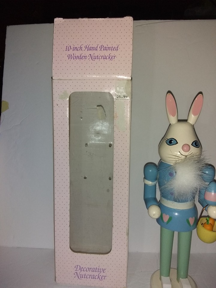 Nutcracker Bunny Rabbit Hand Painted Wooden Easter Ivory with Blue ...