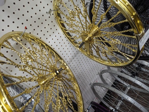2 NEW GOLD BIRDCAGE SPOKED 20"LOWRIDER BICYCLE RIMS, FRONT & REAR RIM ...