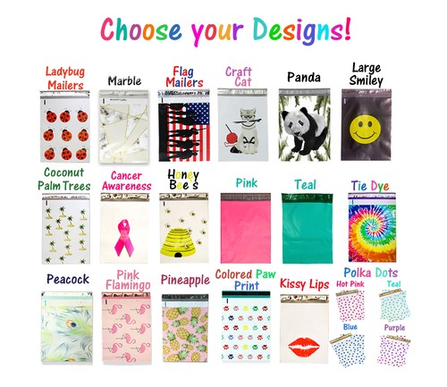 10x13 Poly Mailers Designer FUN Self Adhesive Shipping Bags 50,100, 200 ...