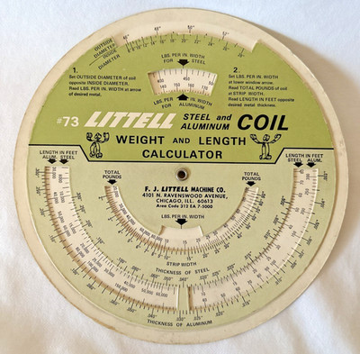 Vintage Littell Steel and Aluminum Coil Weight & Length Calculator #73 ...