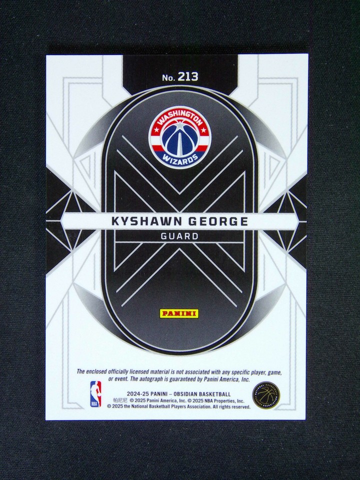 2024-25 Panini Obsidian Kyshawn George #213 RC Rookie Patch Auto RPA ...