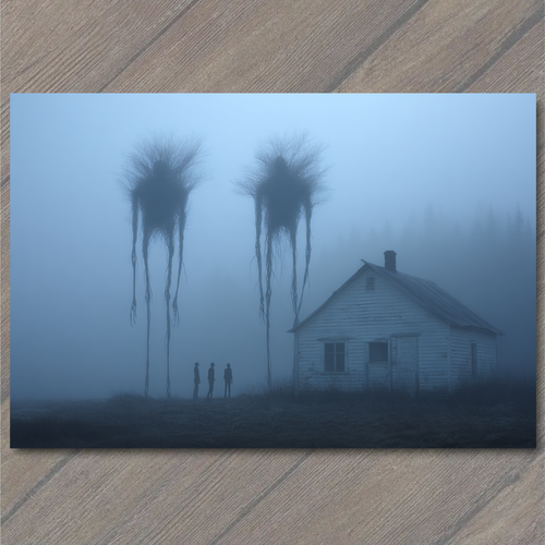 Art Print Fog Creatures Floating Above House Forest Horror Surreal ...