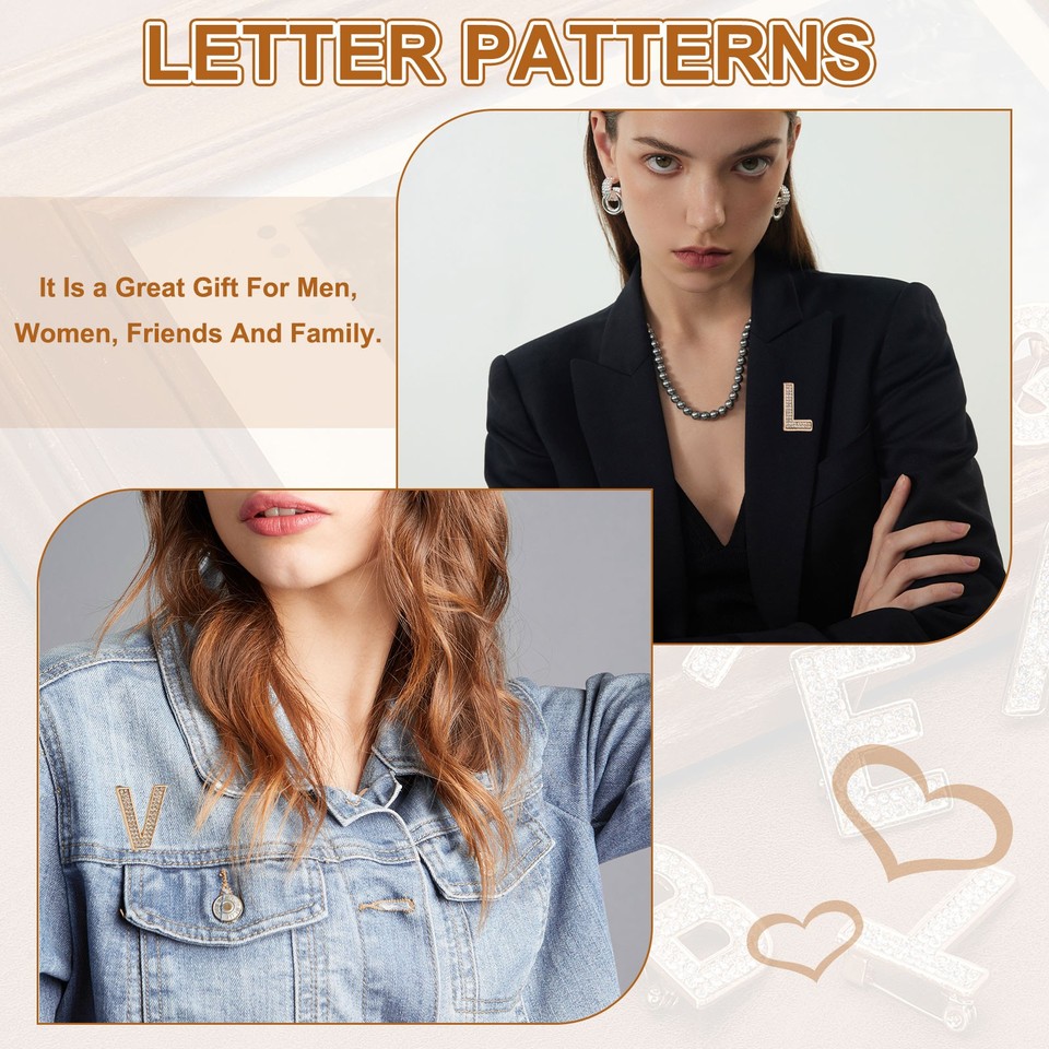 Initial Letter Brooch Pin, Letter D Rhinestone Brooches for Women Men ...