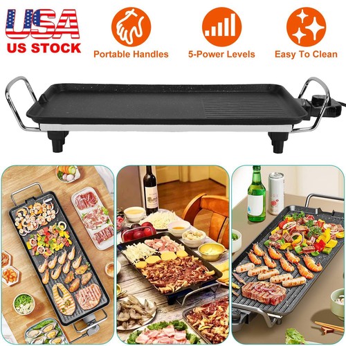 Electric Barbecue Grill Cooking BBQ Adjustable Temperature Indoor ...