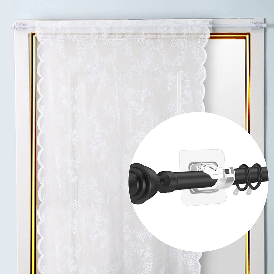 8Pcs Nail Free Adjustable Curtain Rod Clip Brackets Self Adhesive ...