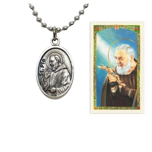 Saint St Padre Pio Silver Plated Italian Medal Pendant Necklace 24 ...