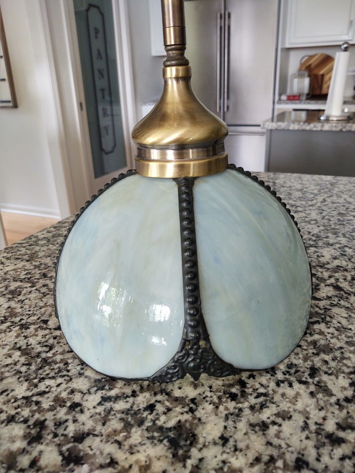 Vtg. Mid-century Modern Slag Glass Tulip Flower Ceiling Pendant Light ...