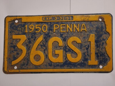 Vintage 1950 Pennsylvania License Plate #36GS1 Rustic | eBay