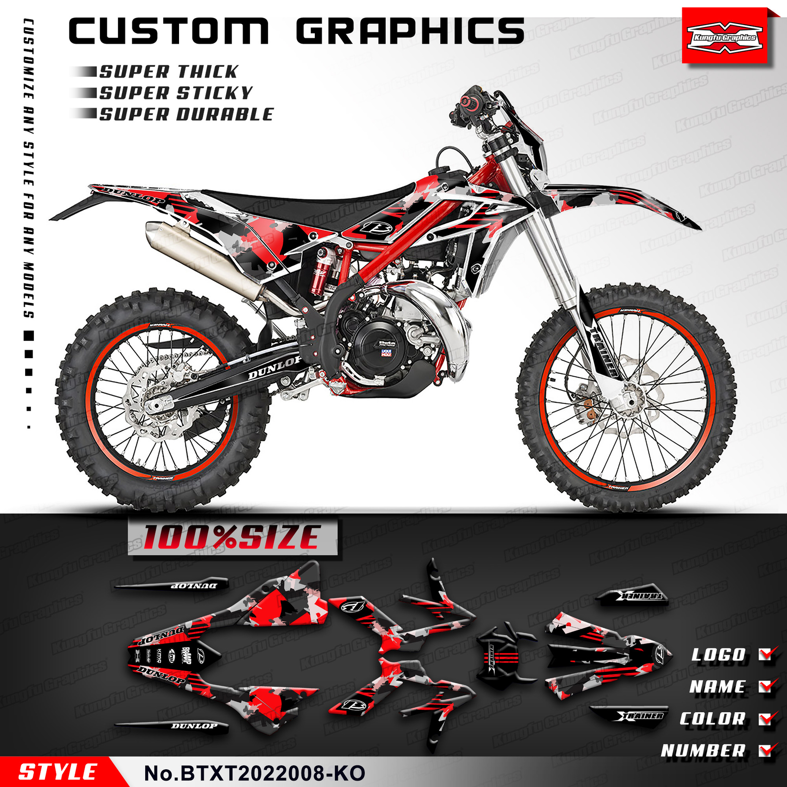 Dirt Bike Full Vinyl Sticker Decal Kit for Beta XTRAINER 250 300 2020 ...