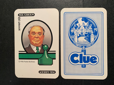 Clue MR. GREEN Suspect Card 1986 PARKER BROTHERS Game Replacement Card ...