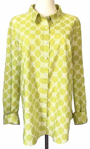CROWN & IVY Womens Chartreuse Skeleton Key Button Up Shirt XL Preppy ...