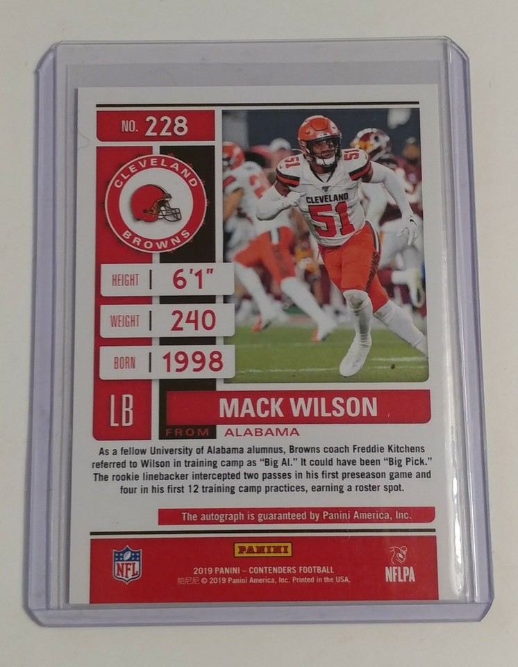 🔥2019 PANINI CONTENDERS ROOKIE TICKET AUTO #228 MACK WILSON CLEVELAND ...