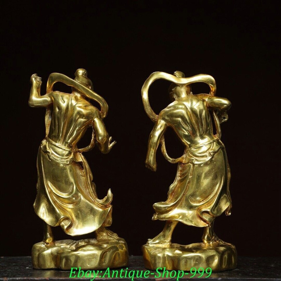 Chinese Bronze Gilt Door deity Heng Ha Two warrior Kings god Buddha ...
