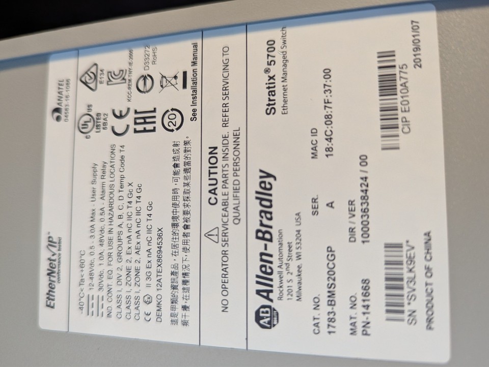 Allen-Bradley 1783-BMS20CGP Stratix 5700 series 20 port managed switch ...