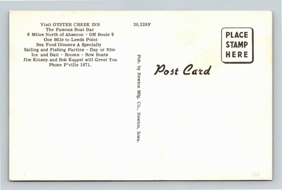 Leeds Point NJ-New Jersey Oyster Creek Inn Boat Bar Advertising Vintage ...