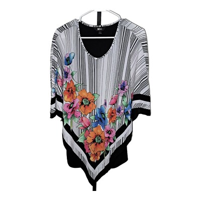 SLIM FACTOR By Investments Multicolor Floral Overlay Blouse Top Large ...
