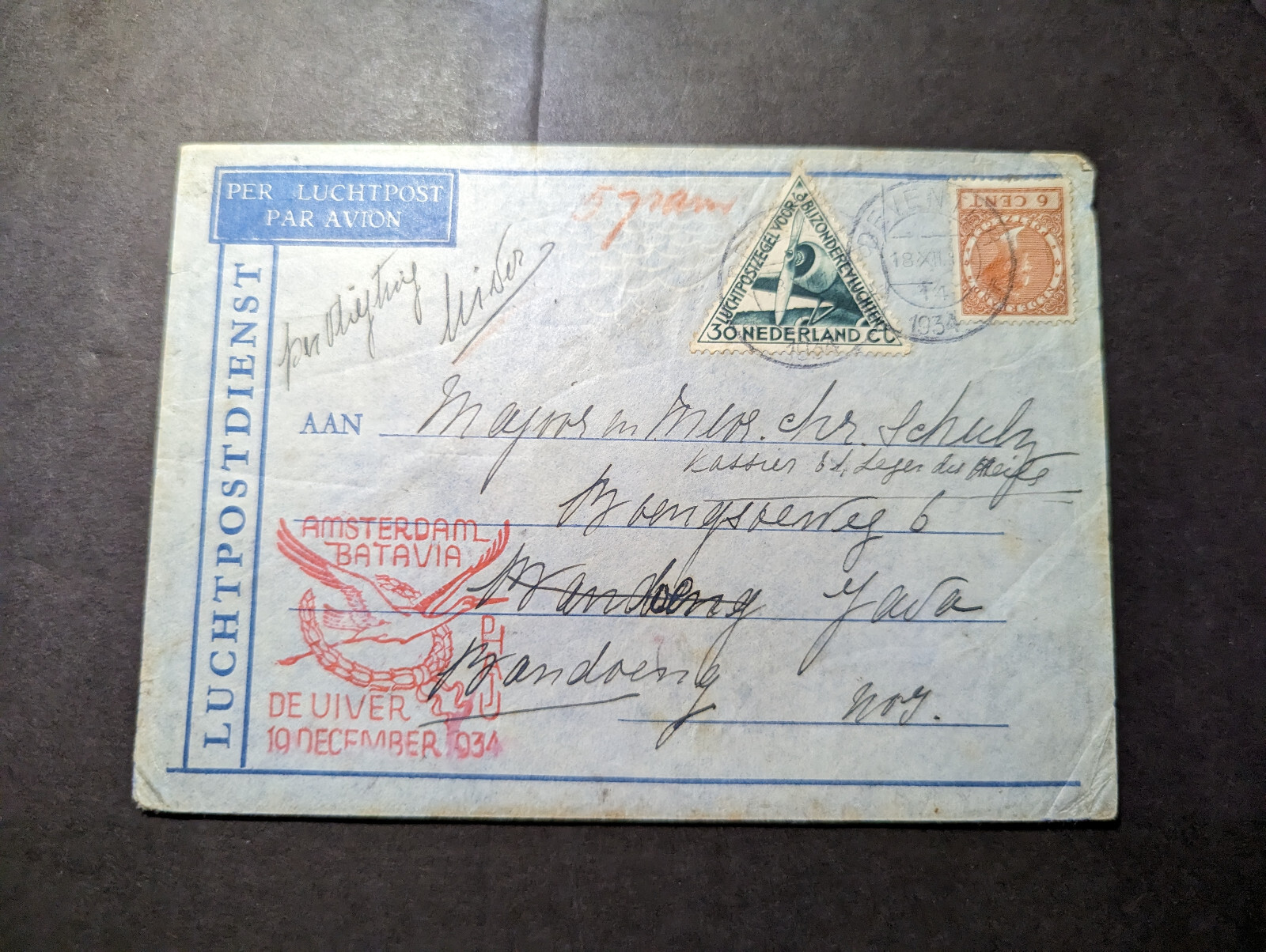 1934 Netherlands Airmail Cover Deventer to Bandoeng Java Dutch East ...