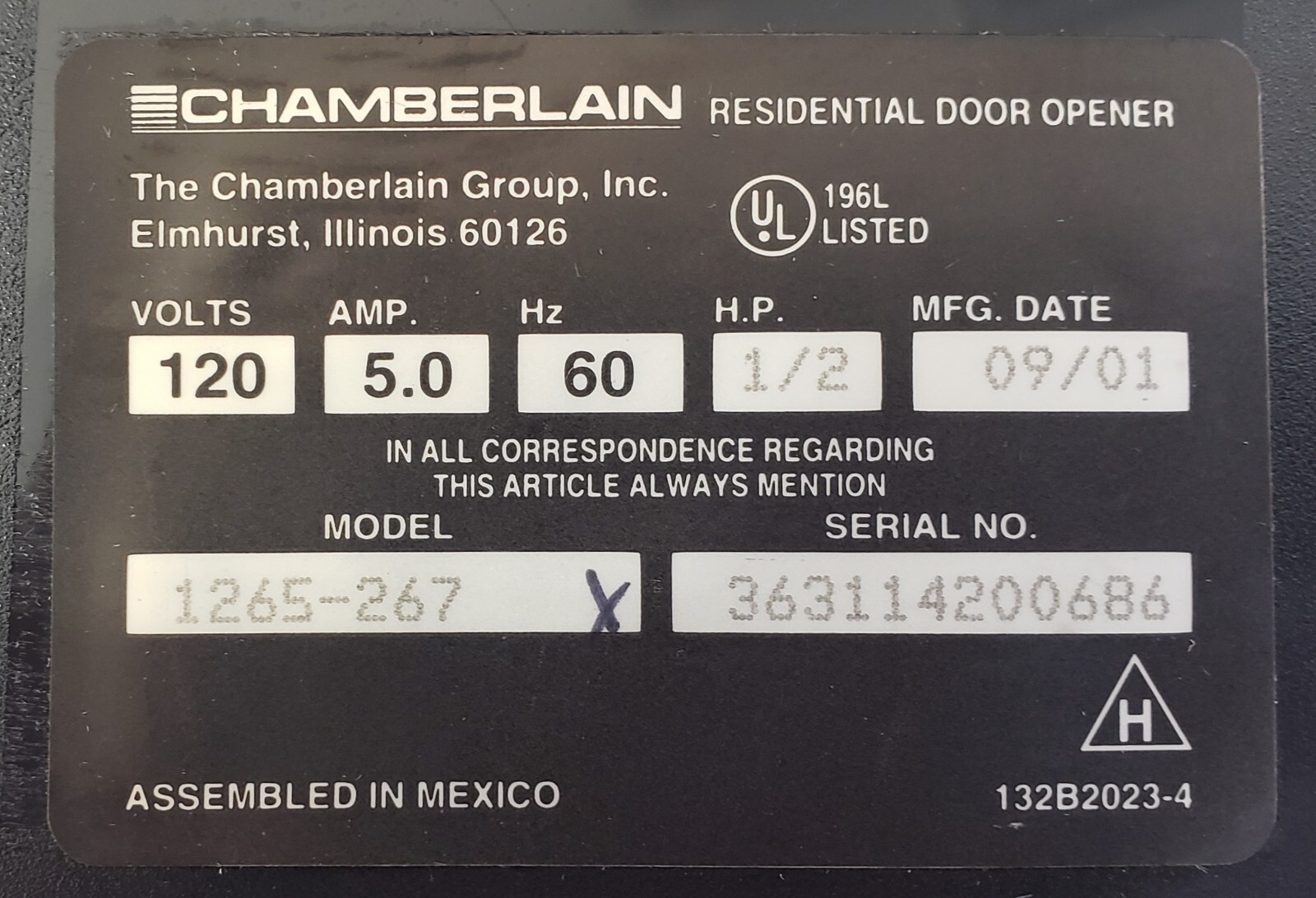 14LG410A 1265-267 41A5021-F 12D0381N 30B0363 Chamberlain Garage Door ...