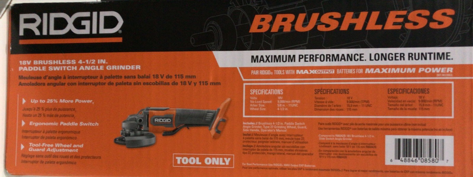 RIDGID R86047 18V Paddle Switch Angle Grinder (Body Only) for sale ...