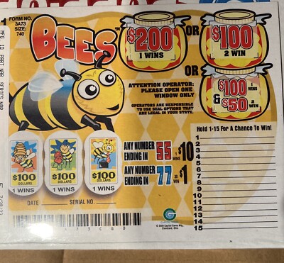 Pull Ticket Slip Tab Game -"Bees" NEW 740 Tickets amusement Only Free ...