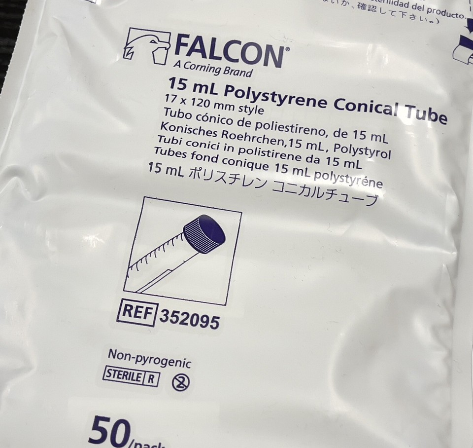 Pack of Falcon 15mL Polystyrene Conical Centrifuge Sterile Tubes ref ...