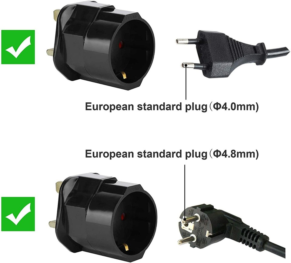 13 Amp EU to UK Adapter Schuko Euro Socket 2 Pin to 3 Pin Plug Type C ...