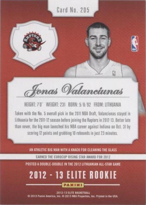 2012-13 Elite - Jonas Valanciunas #205 for sale | eBay