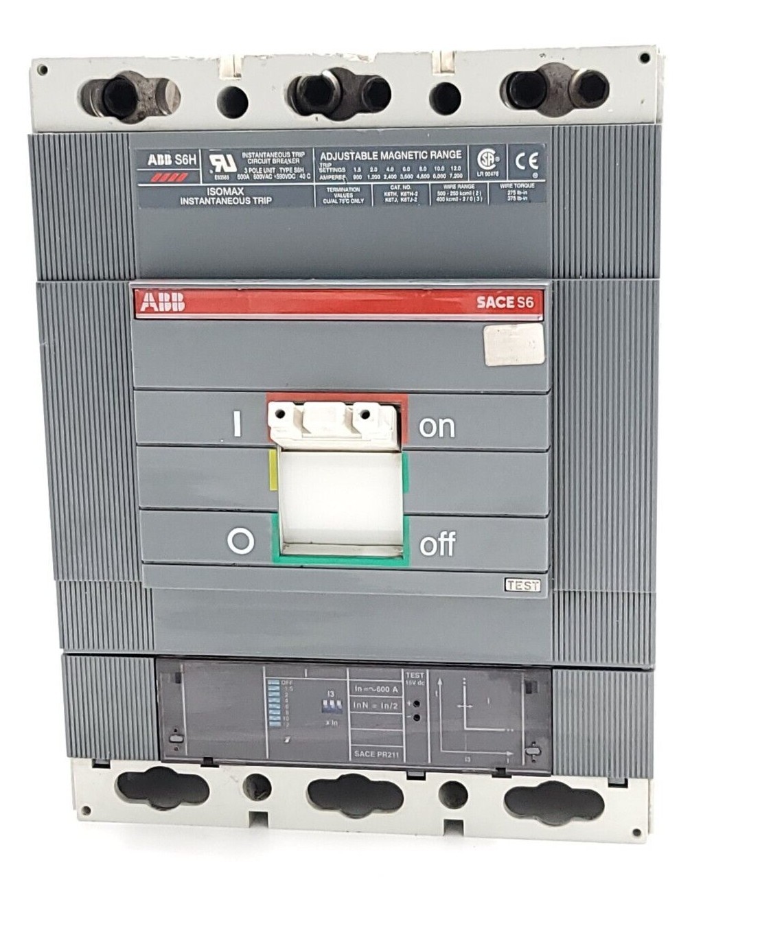 ABB S6H SACE S6 ISOMAX INSTANTANEOUS CIRCUIT BREAKER W/ SACE PR211 TRIP ...